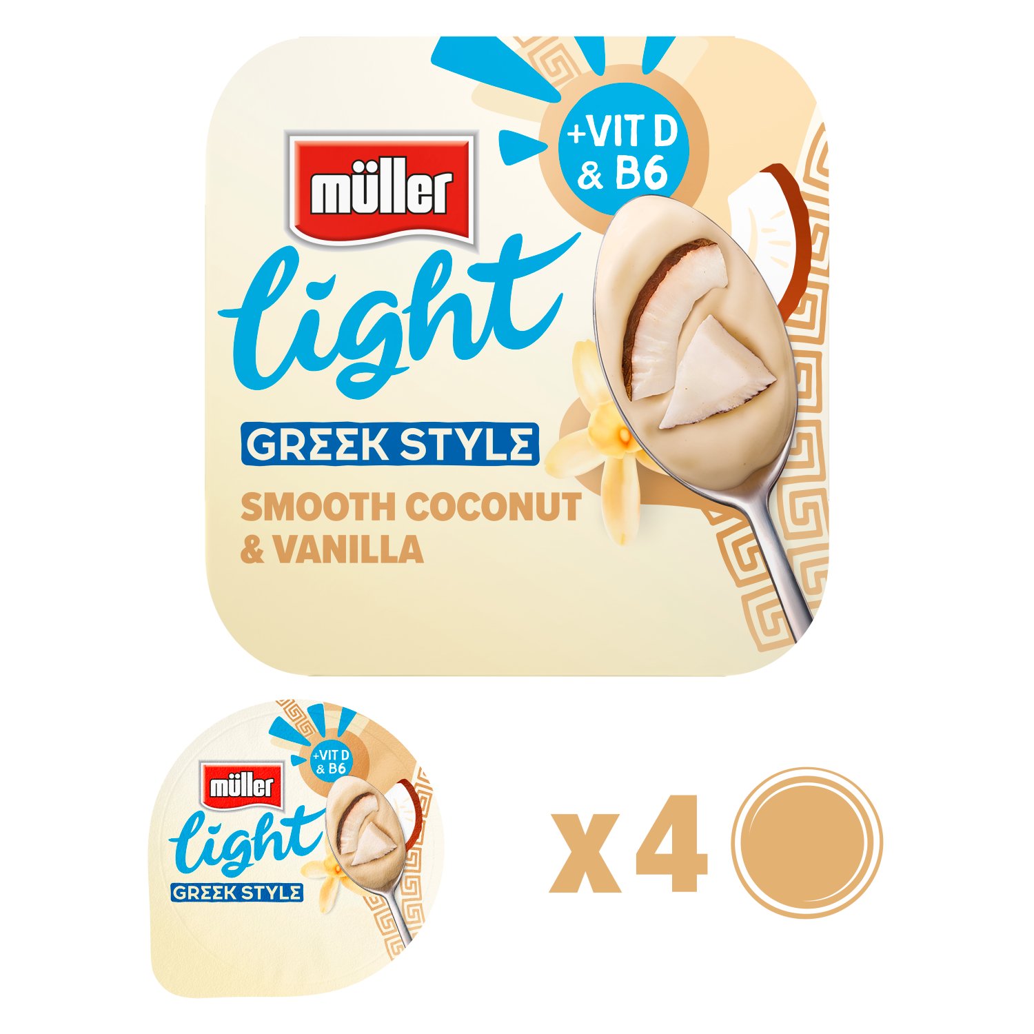 Muller Light Greek Style Coconut & Vanilla Yogurt 4 Pack (115 g ...