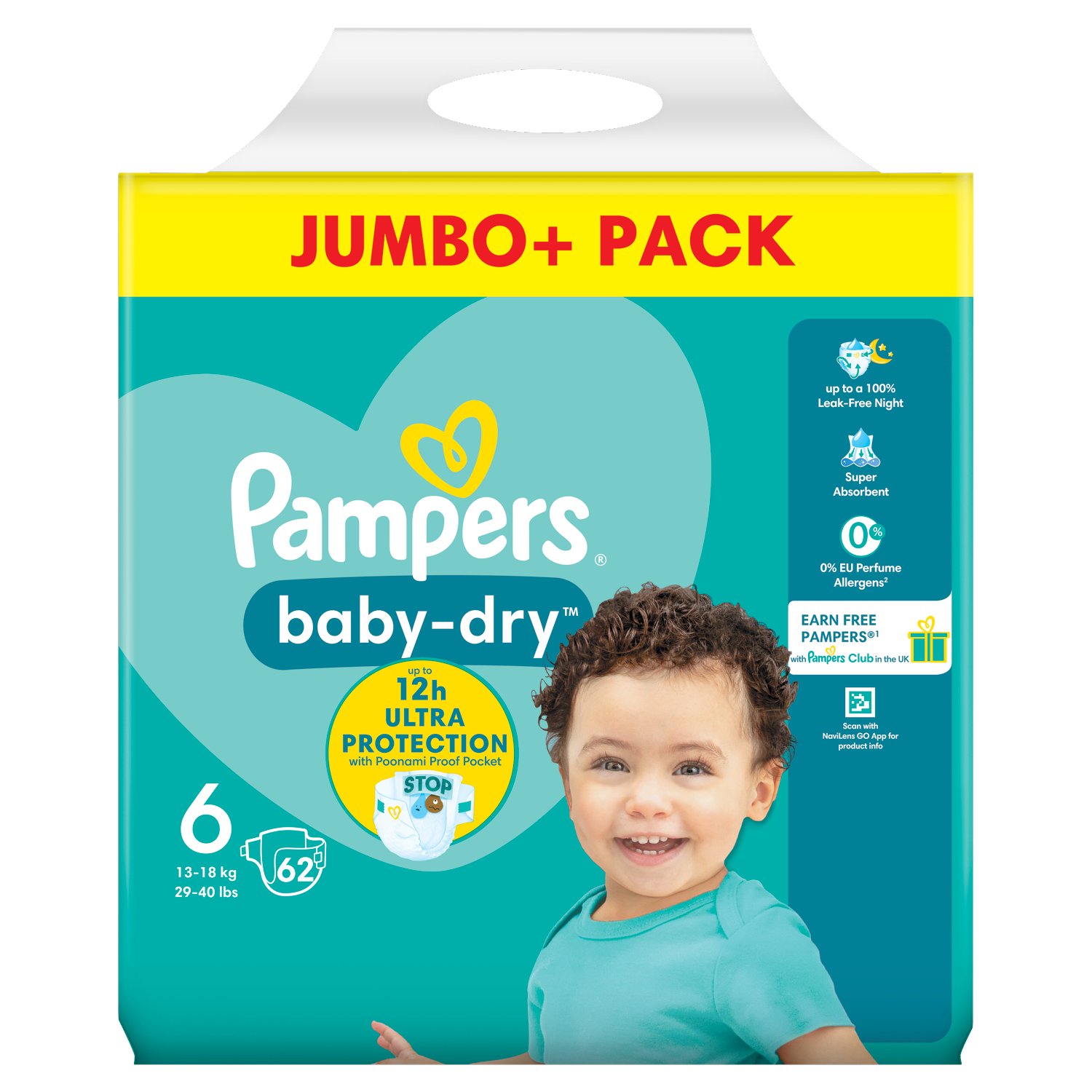 Pampers Baby Dry Size 6 Nappies Jumbo+ Pack (62 Piece) - Storefront EN