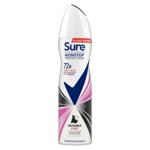 Sure Non Stop Invisible Pure 72 Hour Antiperspirant Deodorant Spray ...